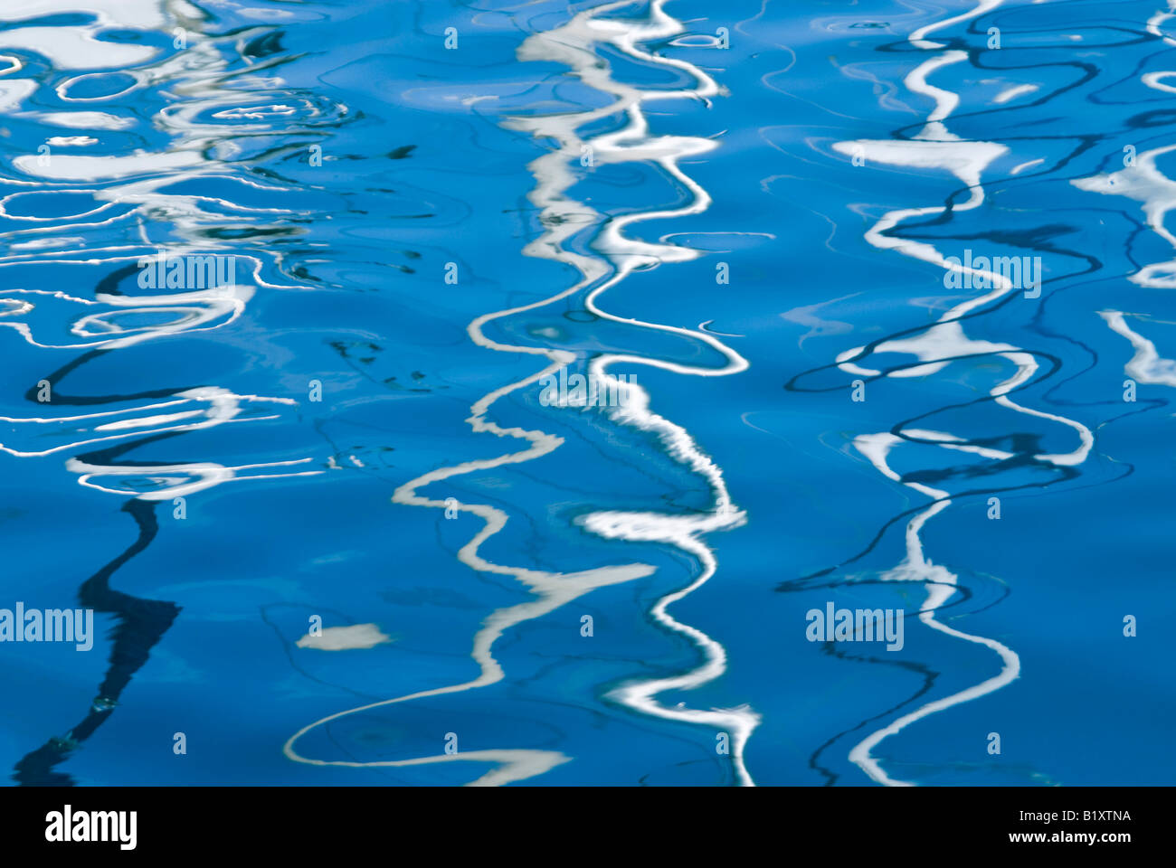 Horizontal close up of abstract patterns on the water at a marina made ...
