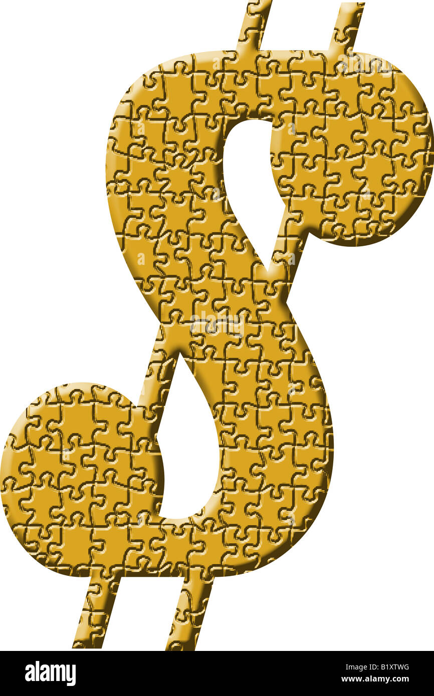 Dollar sign puzzle illustration in gold Stock Photo - Alamy