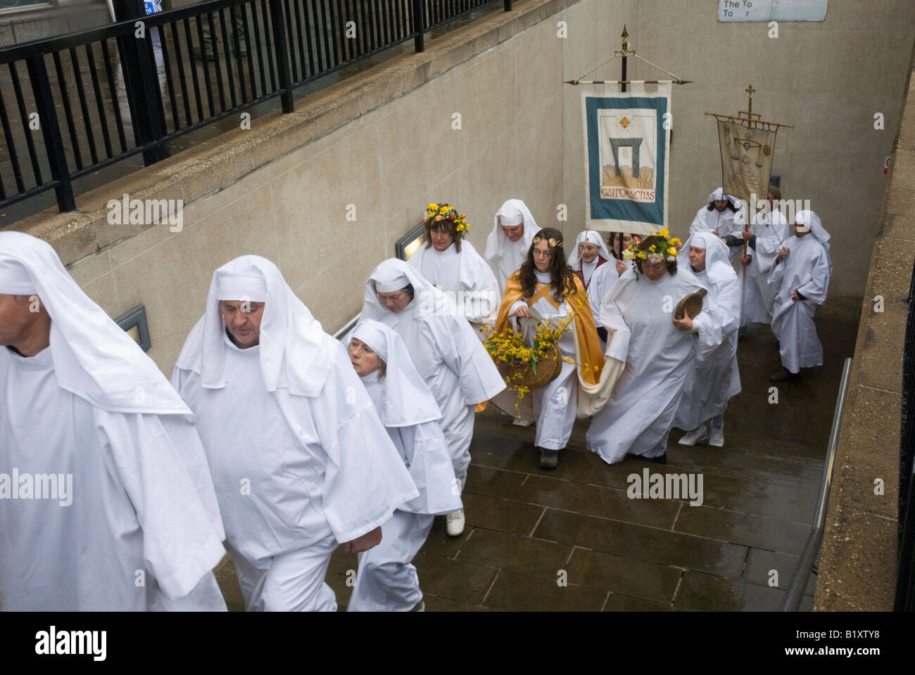 Druids, members of The Druid Order, process through a London subway ...