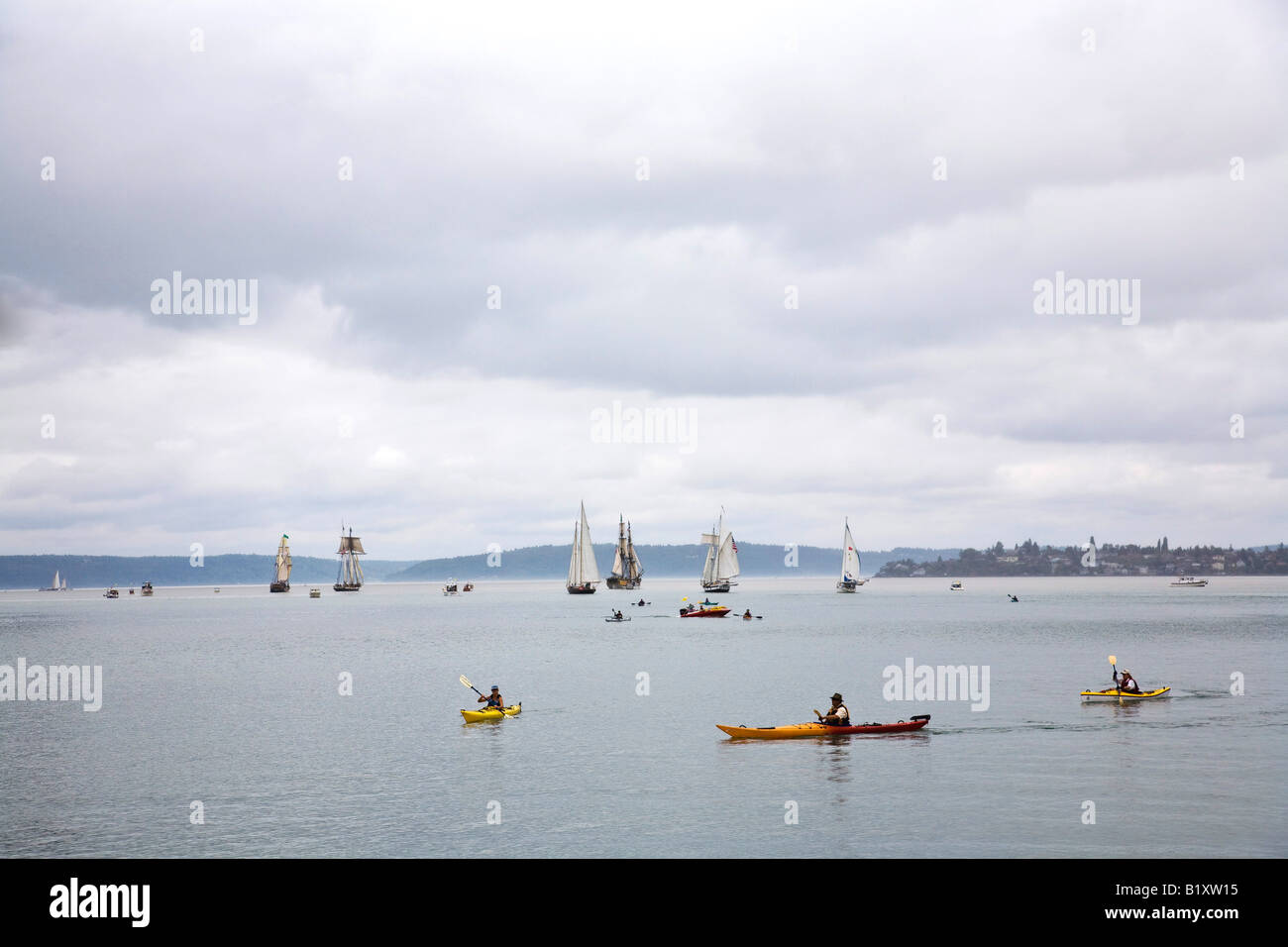Commencement Bay Tacoma Washington with tall ships during 2008 festival ...