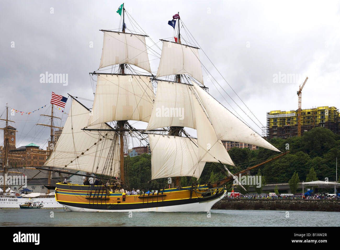 Lady Washington tall ship sailing during tall ship festival in Tacoma ...