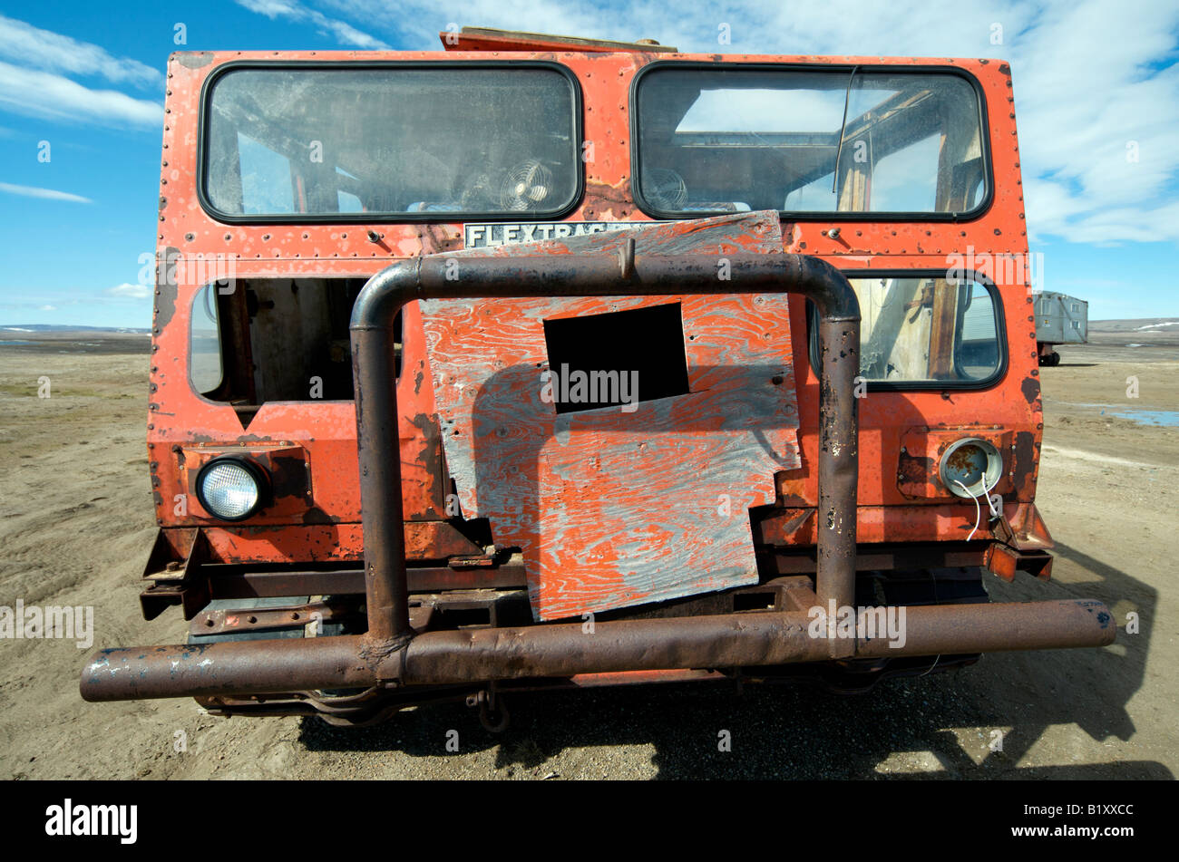 Old abandoned/forgotten arctic oil exploration vehicles/heavy equipment ...