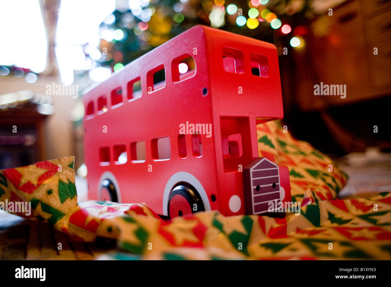 Childs toy bus at Christmas Stock Photo - Alamy