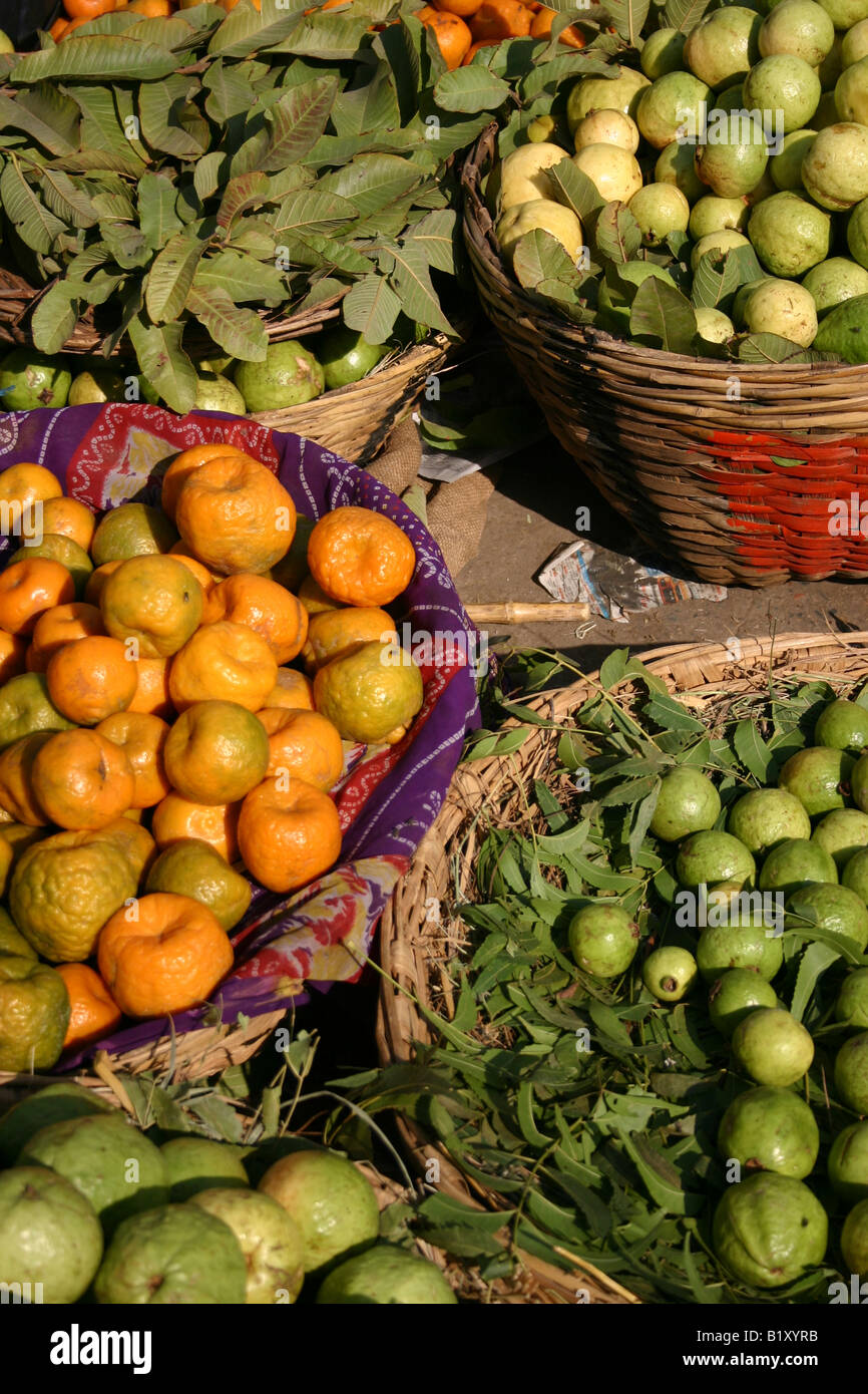 baskets of fruit on display at a market in Udaipur, India Stock Photo ...