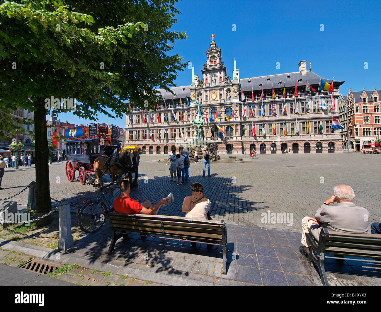 The grote markt main square of Antwerp on a hot summers day with the ...