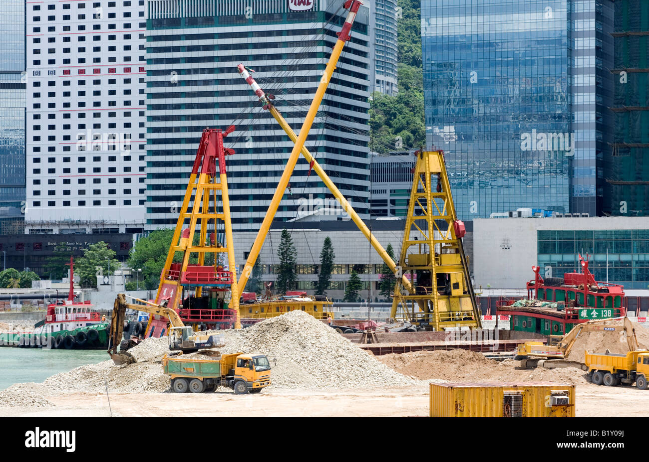 Major reclamation works in progress in Victoria Harbour with high rise ...