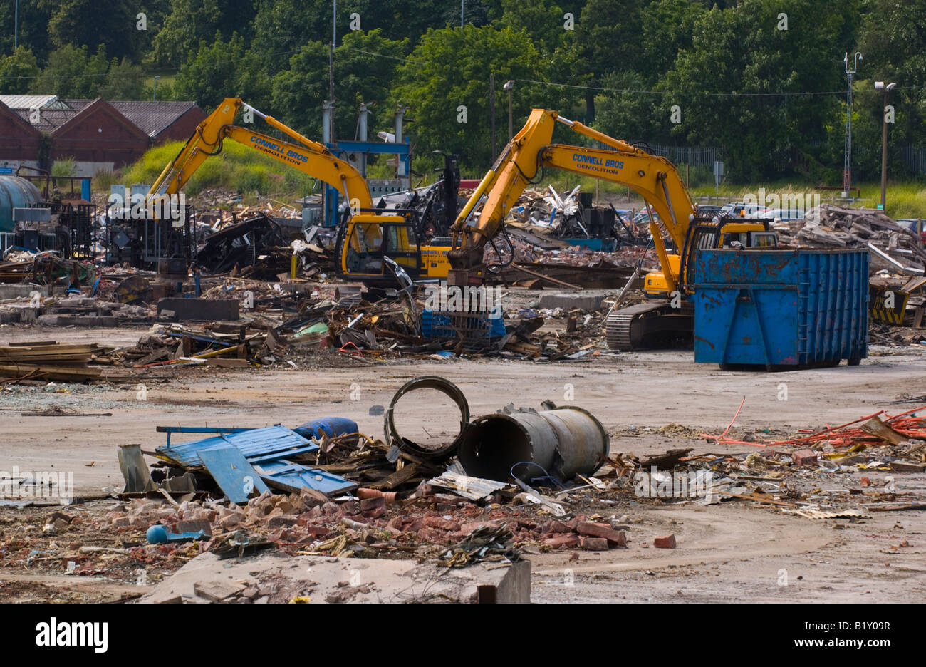 Excavators sorting scrap metal at demolition of former Whiteheads ...