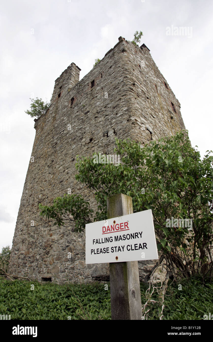The imposing stone tower of Invermark Castle, now a ruin, at Glen Esk ...