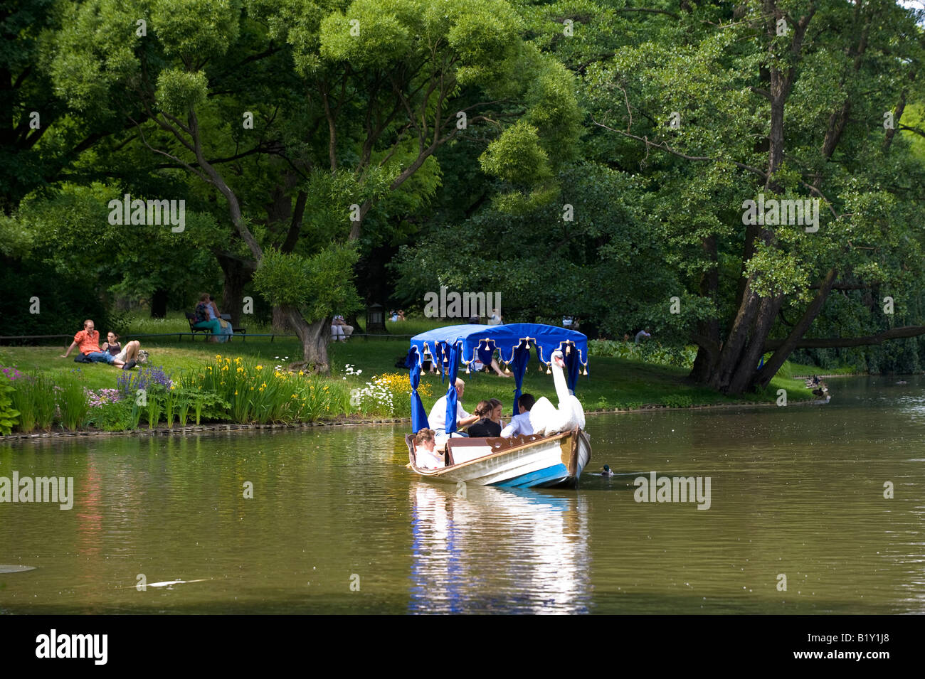 Relaxing ride in gondola on lake Lazienkowski Park Warsaw Poland Stock ...