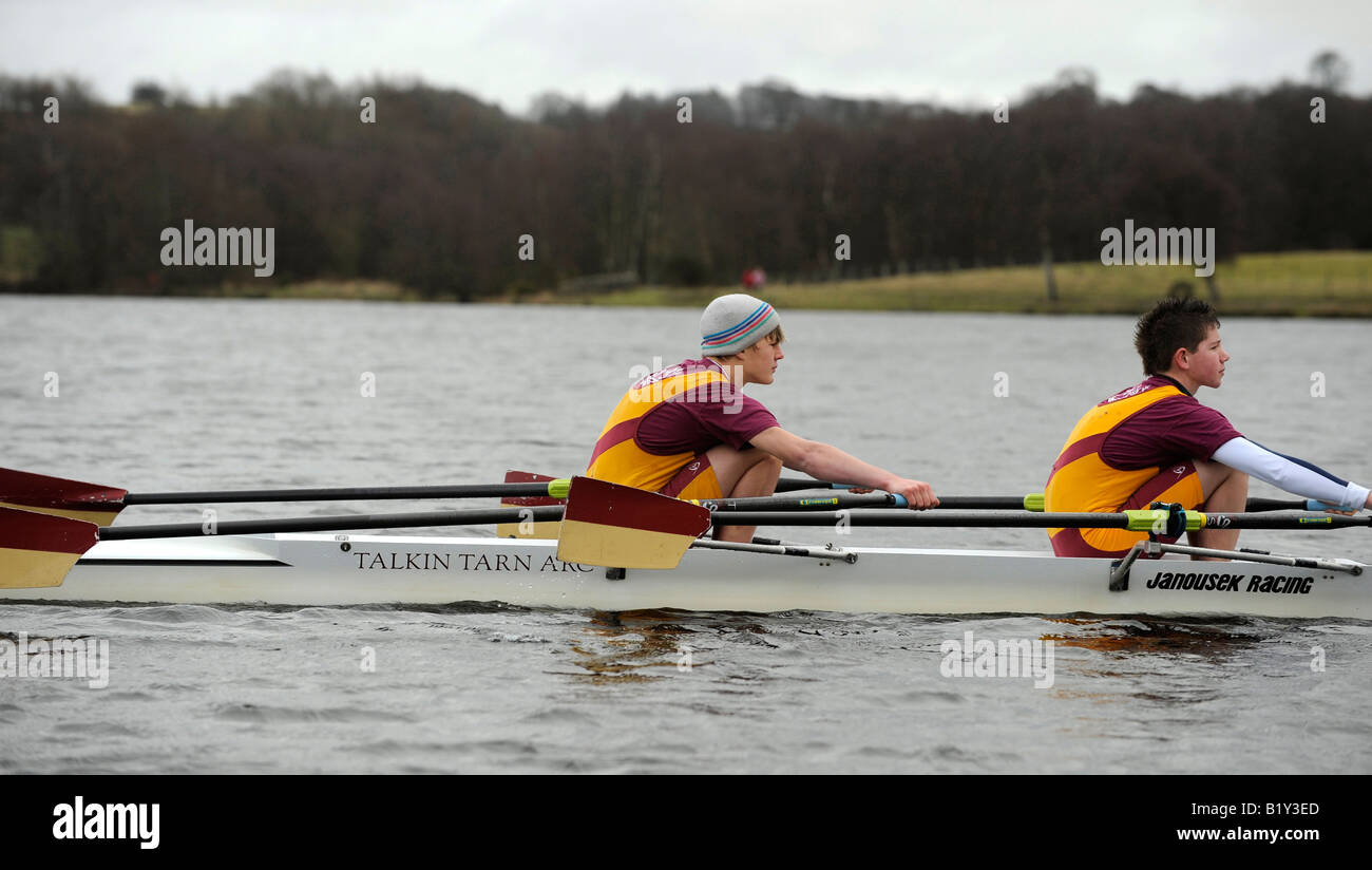 Rowing a double on Talkin Tarn Stock Photo - Alamy