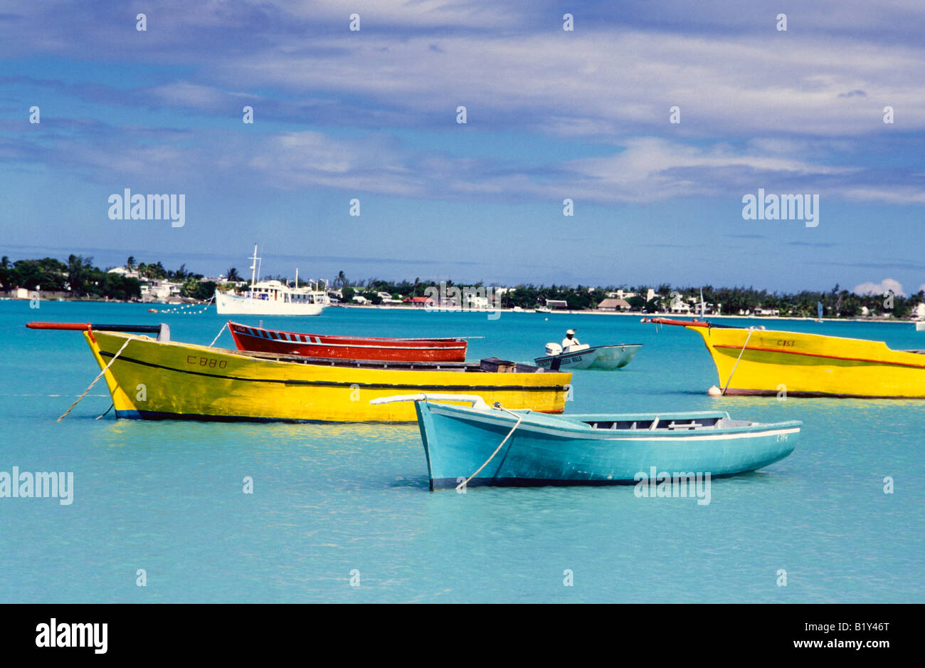 Mauritius boats at grand baie Stock Photo - Alamy