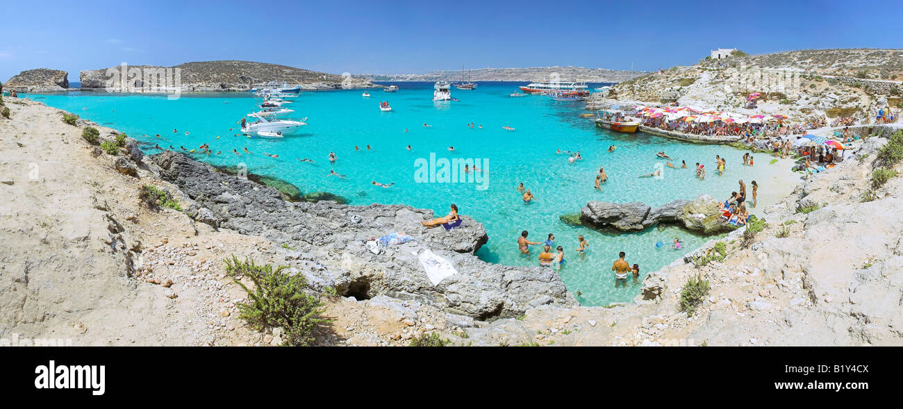 Panorama of the Blue Lagoon on the island of Comino, Malta Stock Photo ...