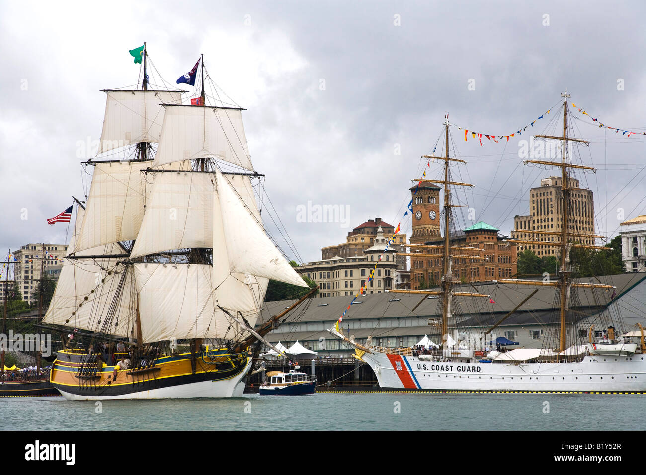 Lady Washington tall ship sailing during tall ship festival in Tacoma ...