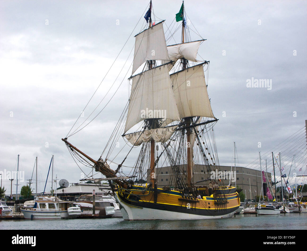 Lady Washington tall ship with sails in Tacoma Washington Stock Photo ...