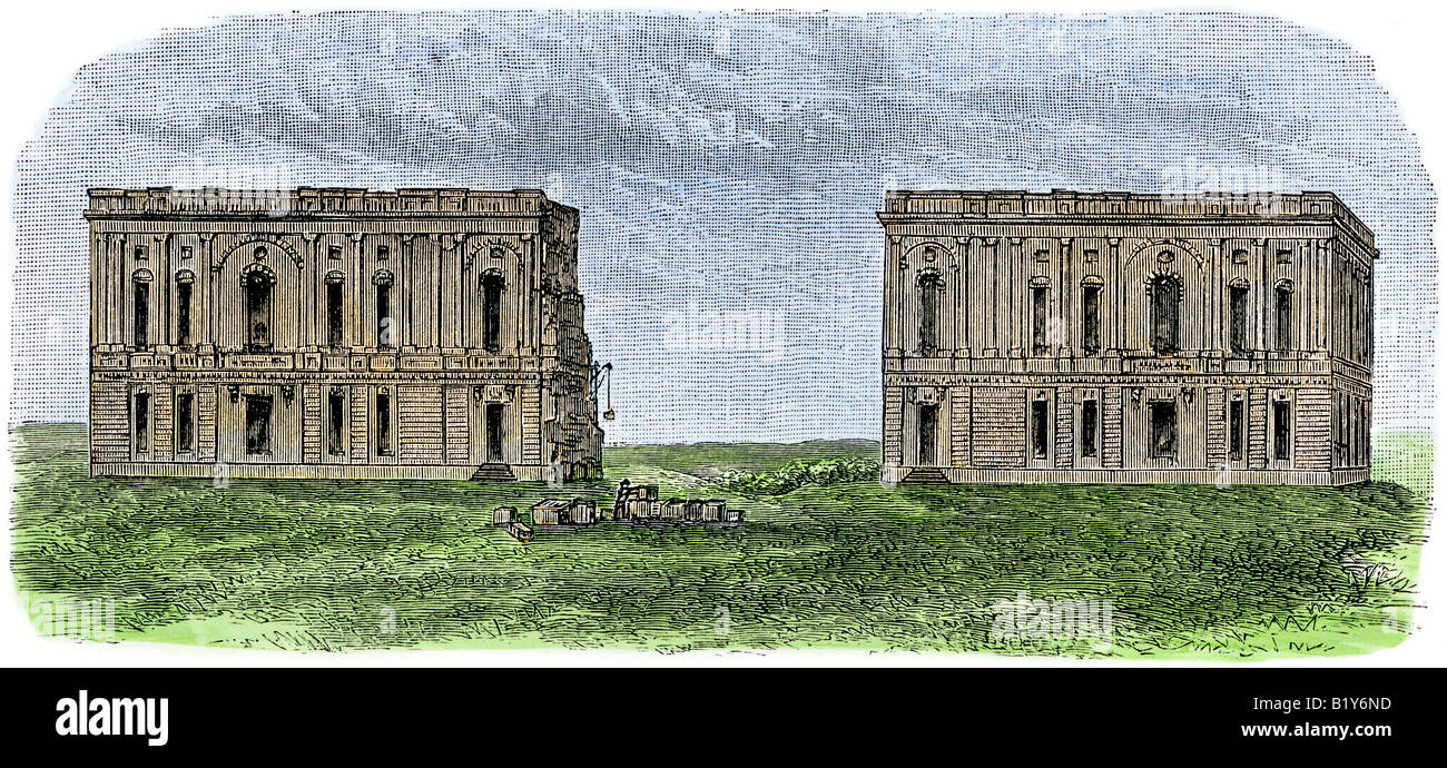 Original U S Capitol under construction in Washington DC 1790s. Hand ...