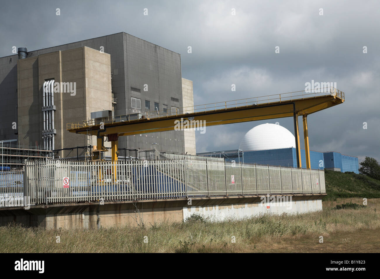Decommissioned Sizewell A nuclear power station with the white dome of ...