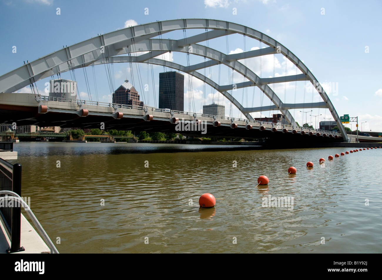 Rochester NY USA skyline with Frederick Douglass - Susan B. Anthony Memorial Bridge Stock Photo ...