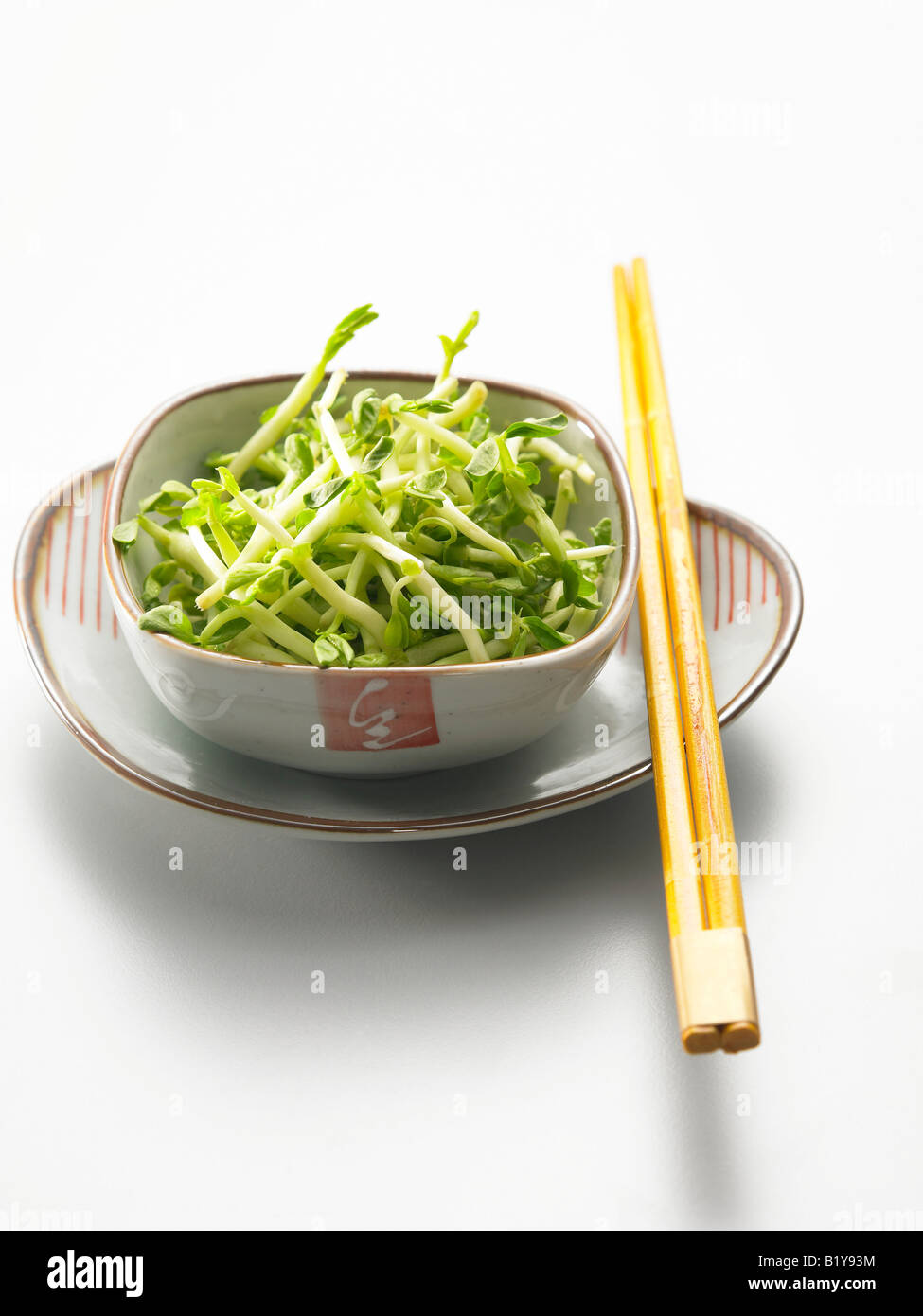a bowl of bean sprouts with plate and chopstick Stock Photo - Alamy