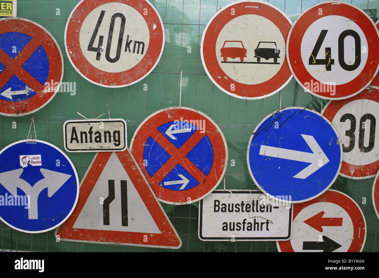 different traffic signs on wall, Germany. Photo by Willy Matheisl Stock ...