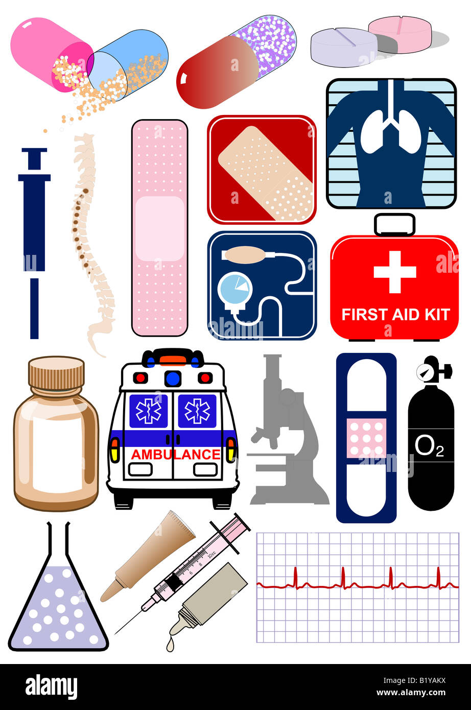 Vector based health and medical objects illustrations, isolated against ...