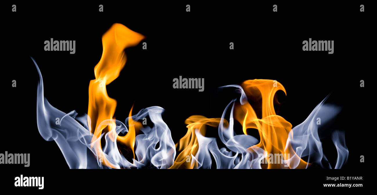Long blue and orange fire shot in panorama format Stock Photo - Alamy