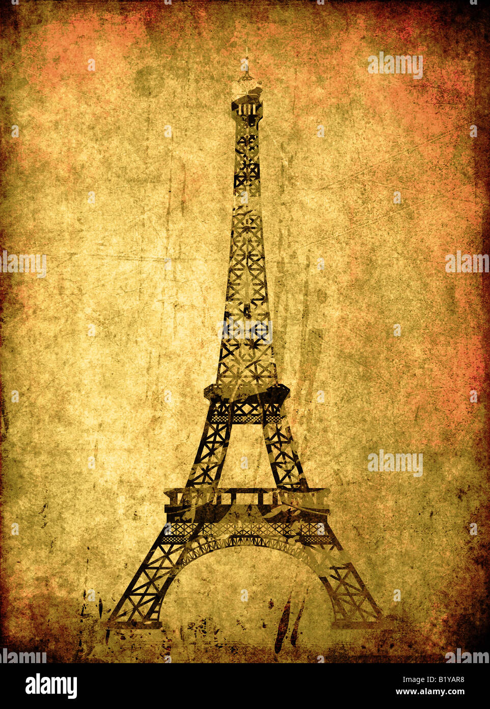 Paris Eiffel Tower background illustration, grunge and rusty vintage ...