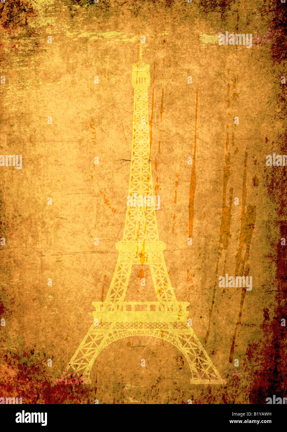Paris Eiffel Tower background illustration, grunge and rusty vintage ...