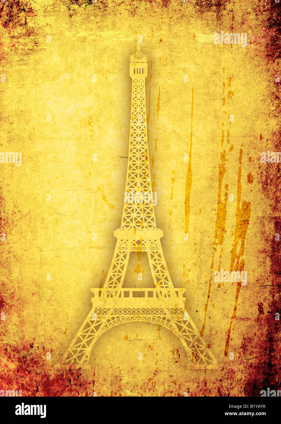 Paris Eiffel Tower background illustration, grunge and rusty vintage ...