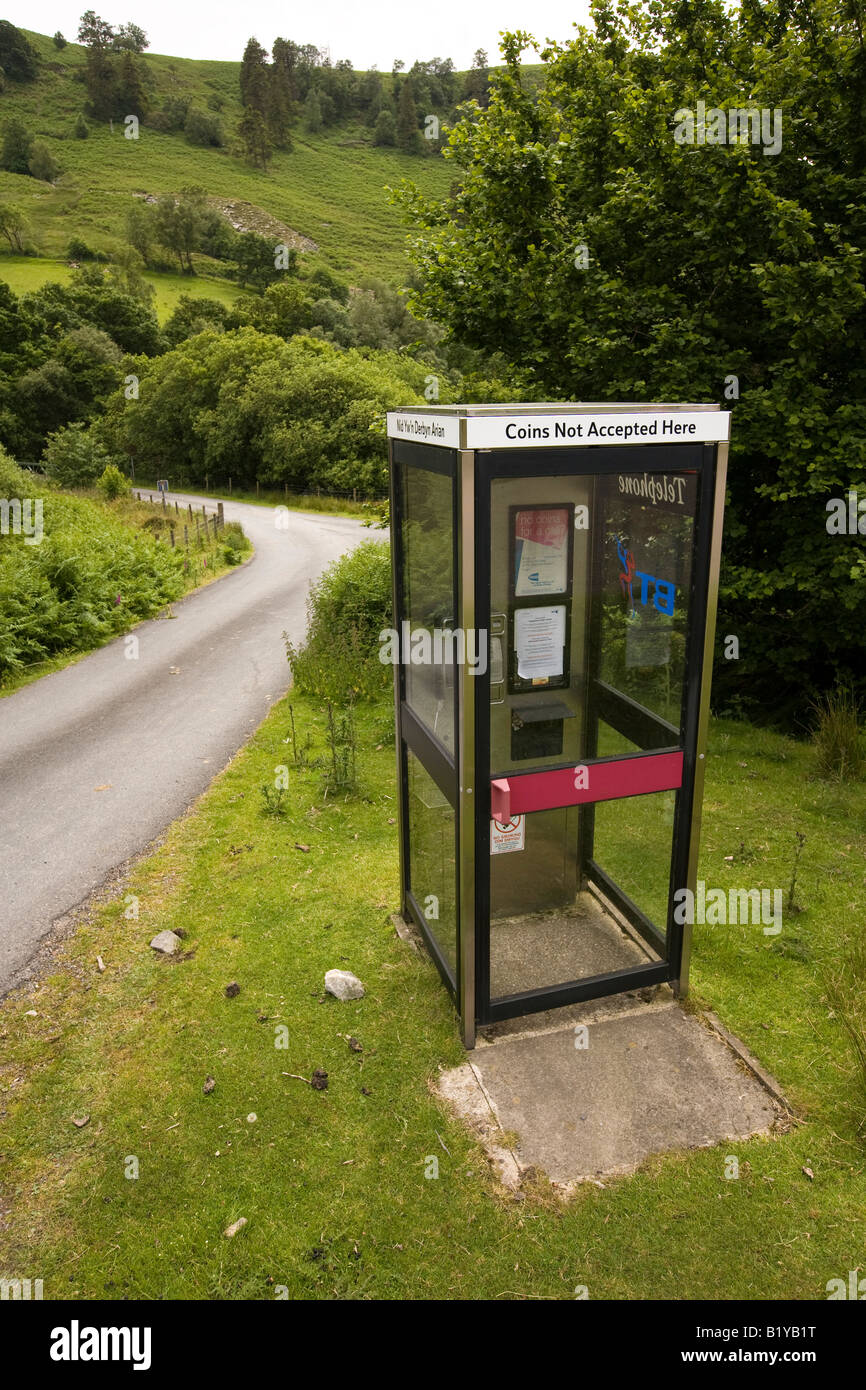 UK Wales Powys Rhayader Elan Valley remote rural phone box Stock Photo ...