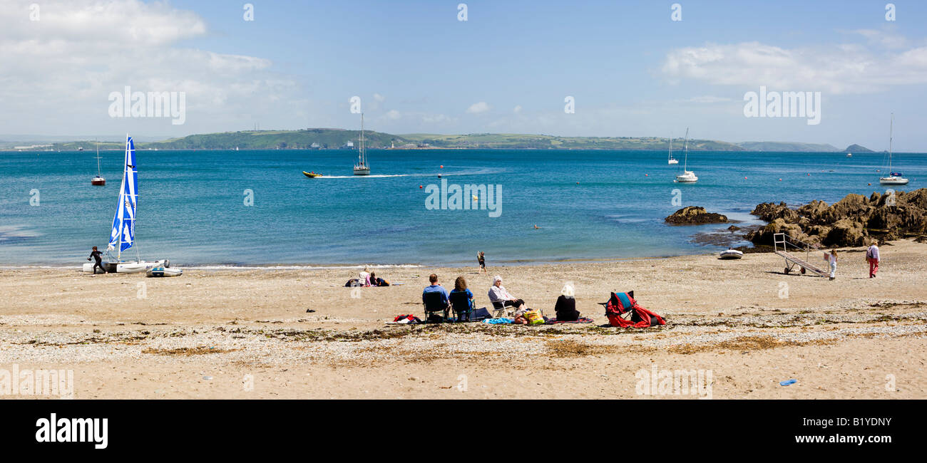 Panoramic image of Cawsand Beach Cornwall UK Stock Photo - Alamy