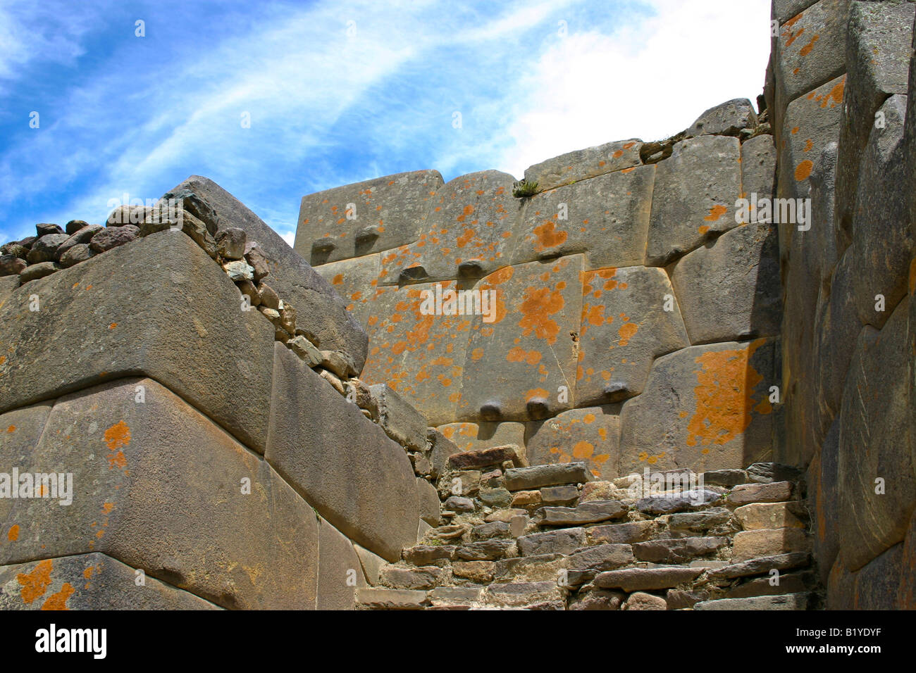 Detail of ruin stone construction at Ollantaytambo Inca archaeological ...