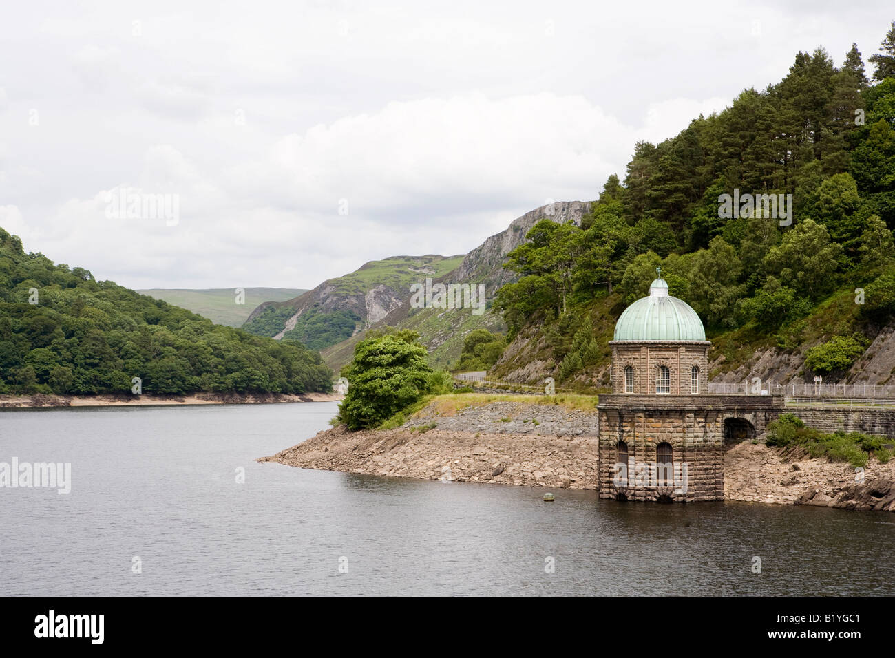UK Wales Powys Rhayader Elan Valley Foel Tower at Garreg Ddu dam where ...