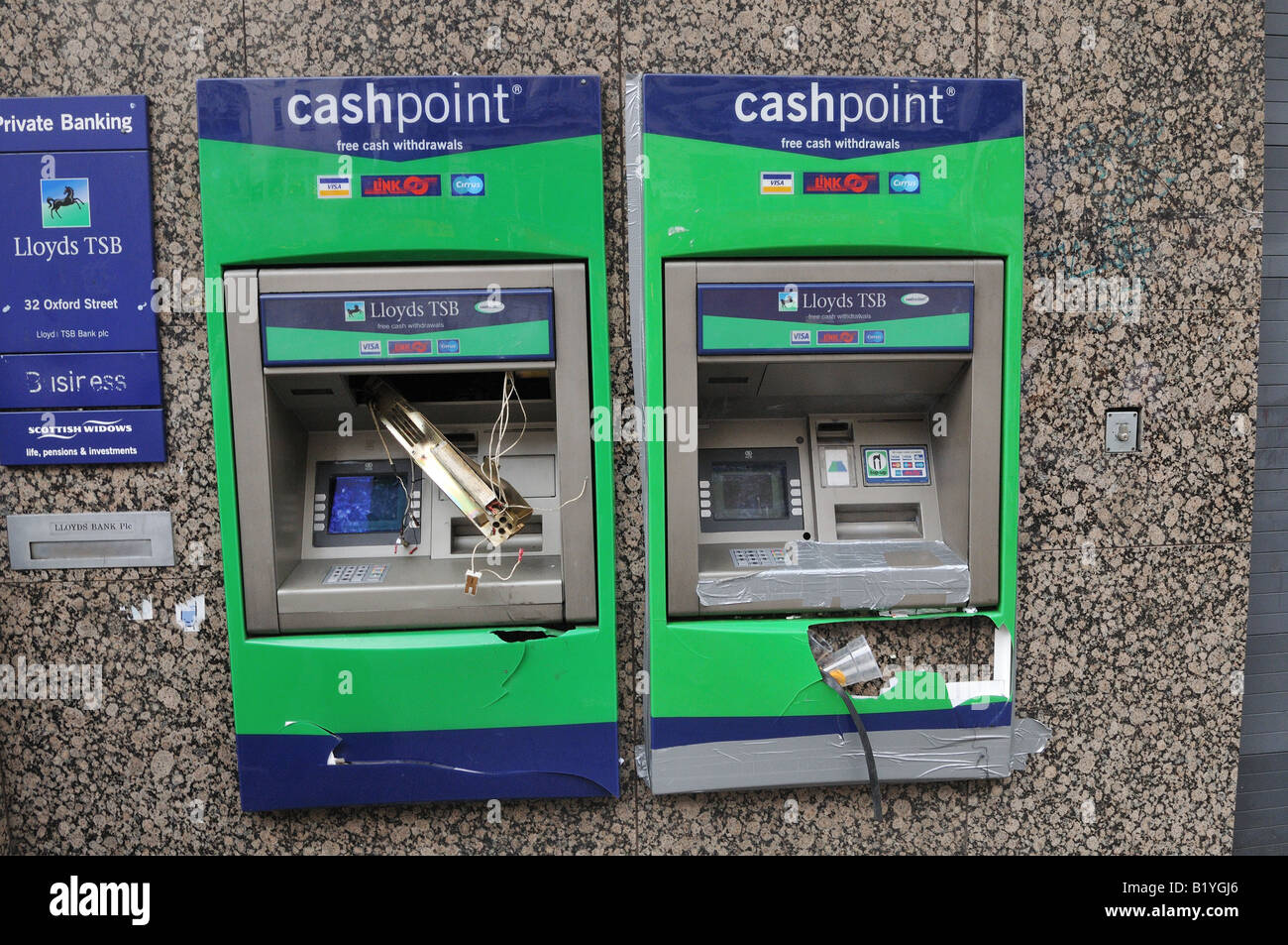 Vandalised cash point machines Stock Photo - Alamy