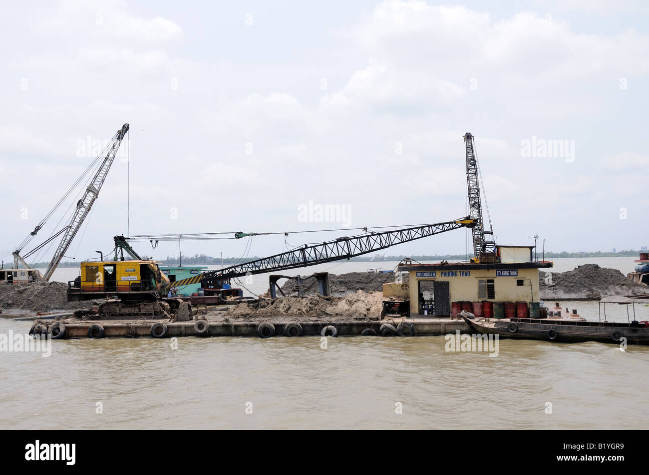 Platforms used for sand dredging on the Mekong river Vietnam to keep ...