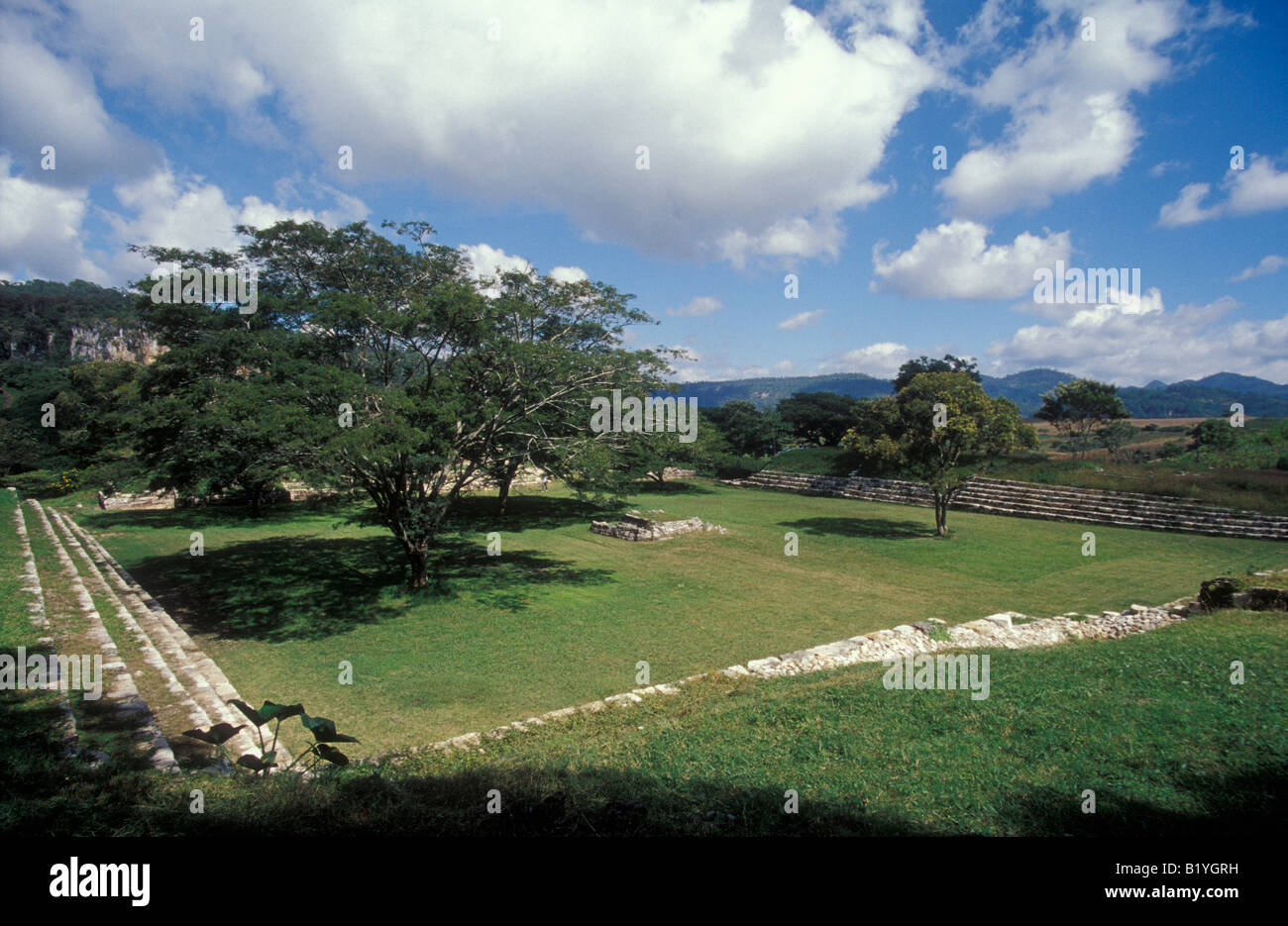 The Sunken Plaza or Plaza Hundida at the Mayan ruins of Chinkultic near ...