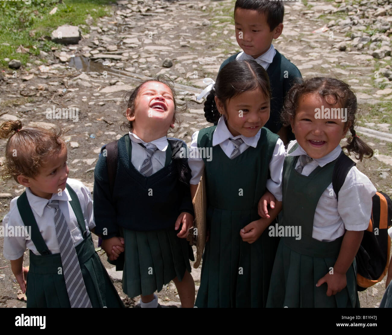 laughing schoolchildren with big smiles in Sikkim India Stock Photo - Alamy