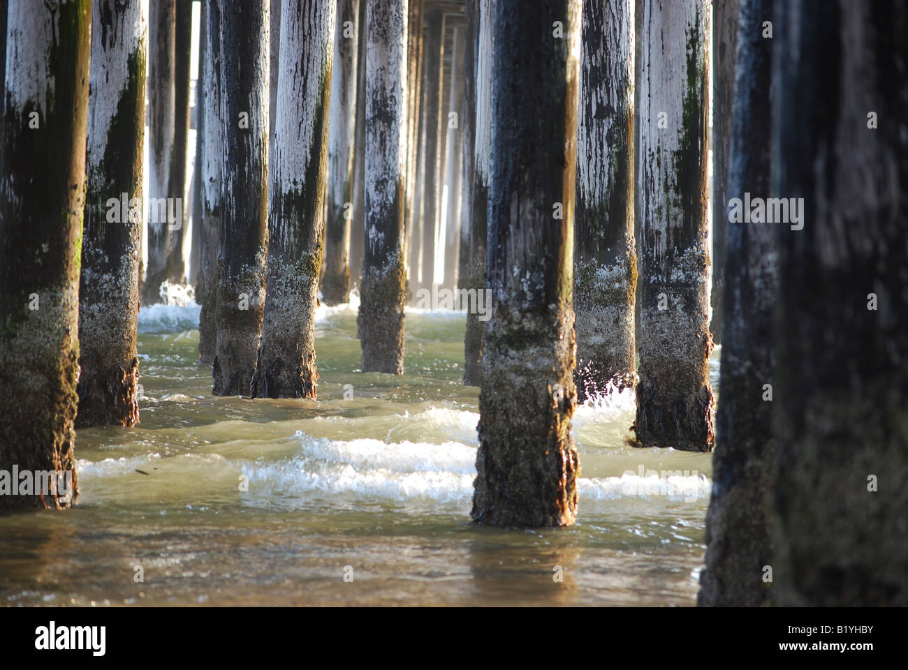 Waves Through Pillars of a Pier Stock Photo - Alamy