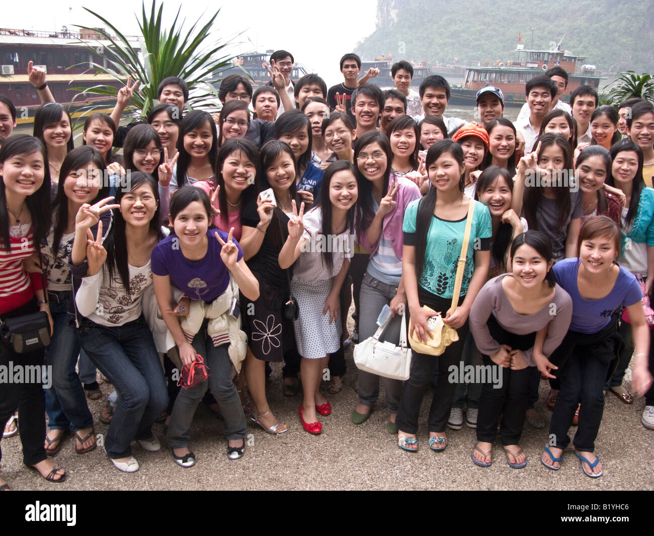Vietnamese students at Halong Bay, Vietnam Stock Photo - Alamy