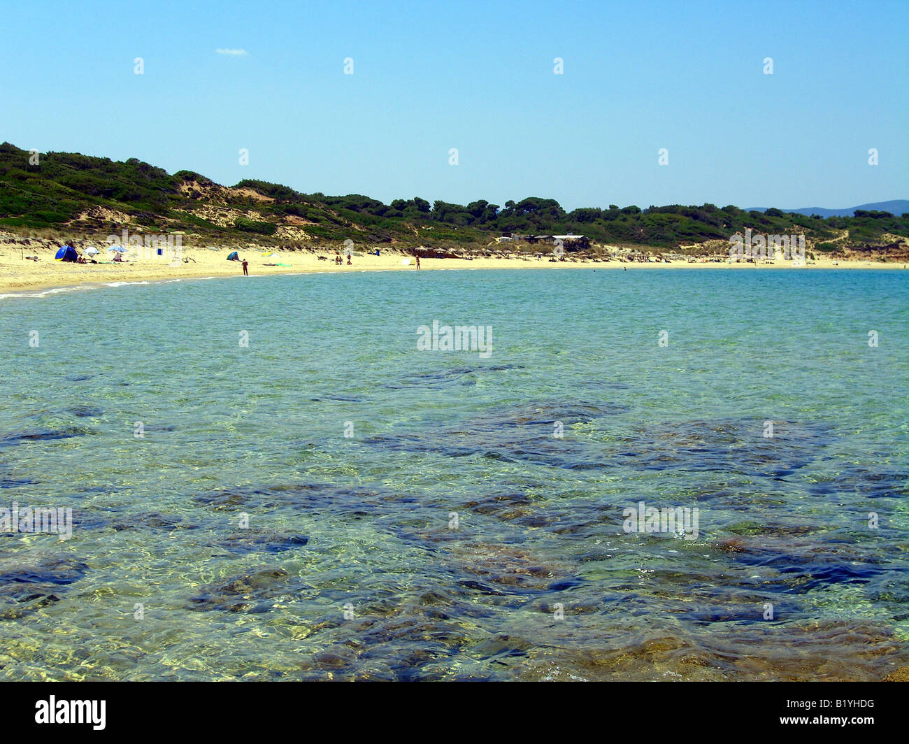 The clear waters of Mandraki Elias beach,Skiathos,Greece Stock Photo ...