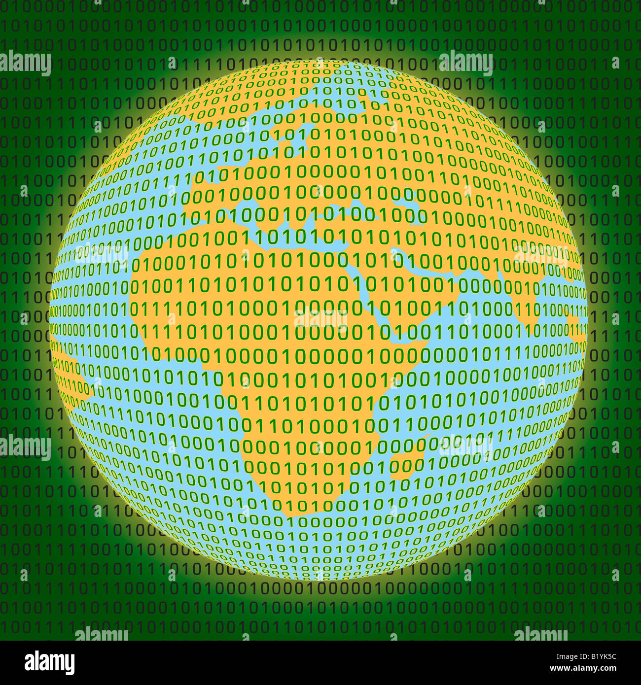 one zero and nought binary numbers wrapped around the globe Stock Photo ...