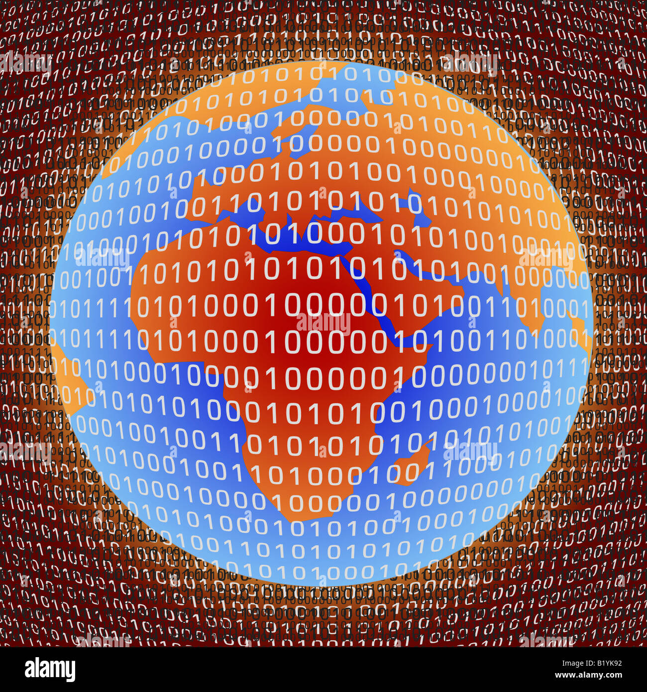 one zero and nought binary numbers wrapped around the globe Stock Photo ...