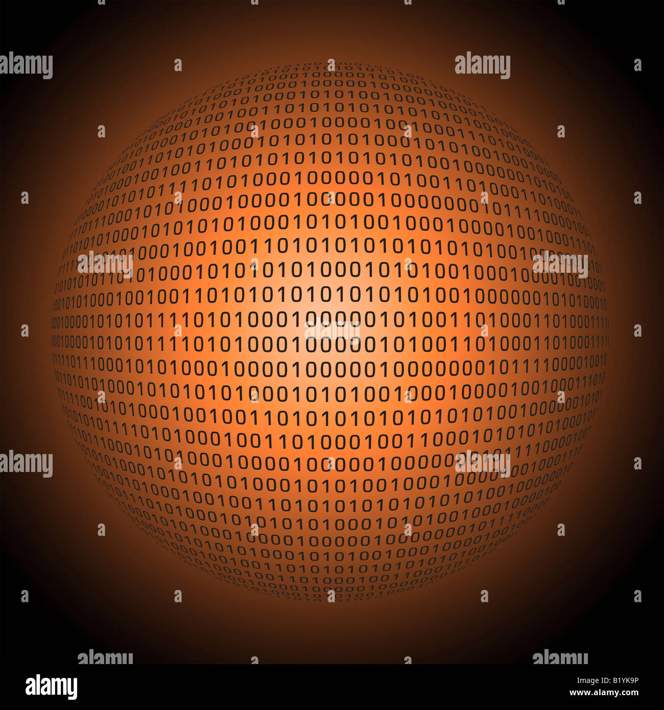 one zero and nought binary code numbers wrapped around the sphere Stock Photo - Alamy