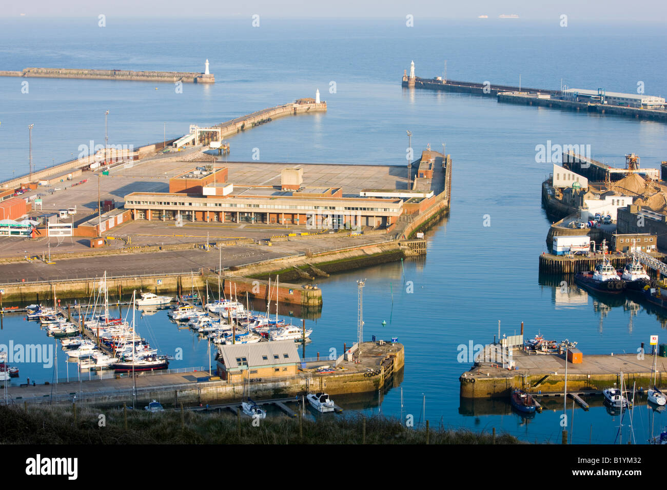 Panoramic view of Dover harbour seen from Western Heights Stock Photo ...