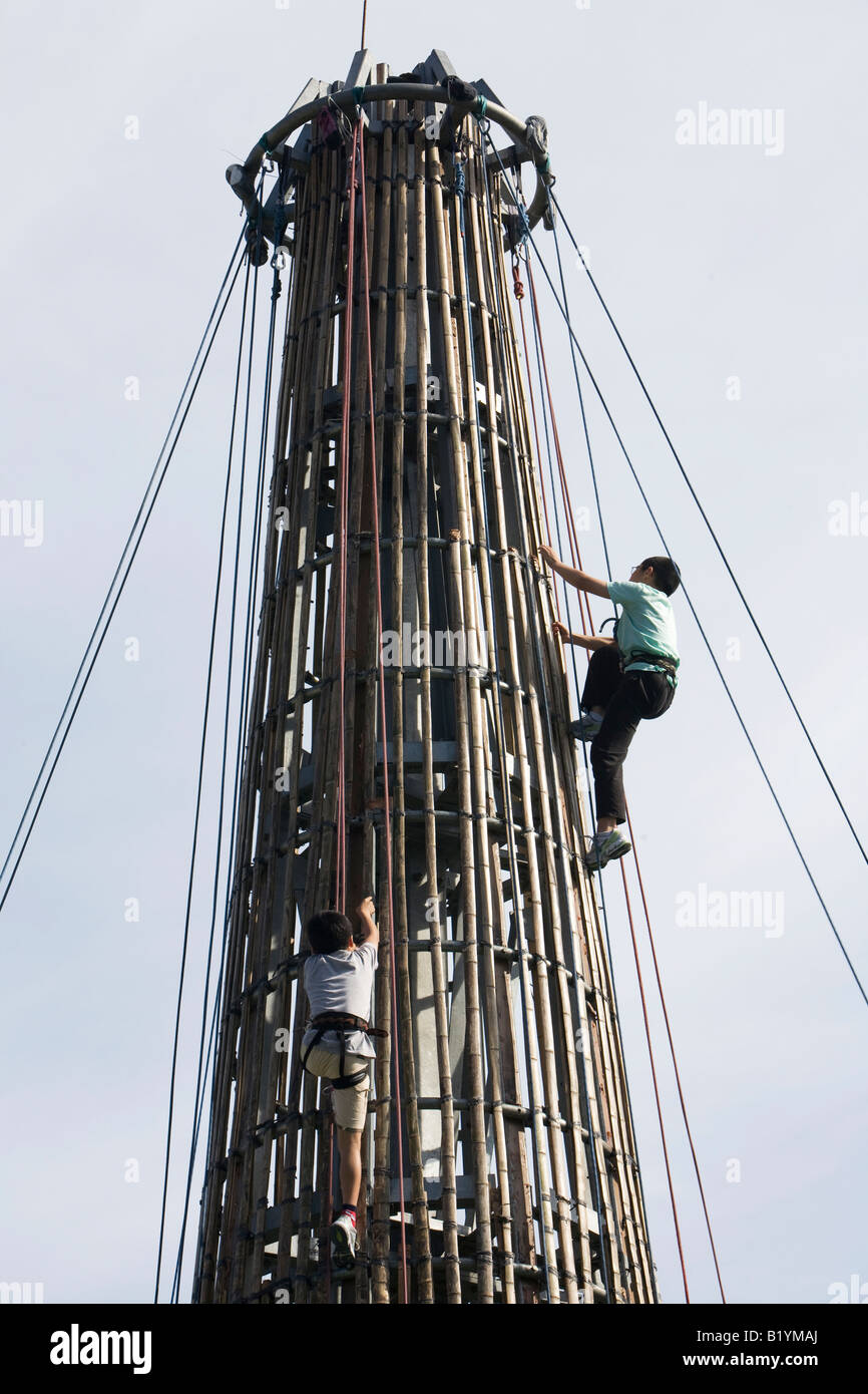 Practising climbing bun towers during the Cheung Chau Bun Festival Hong ...