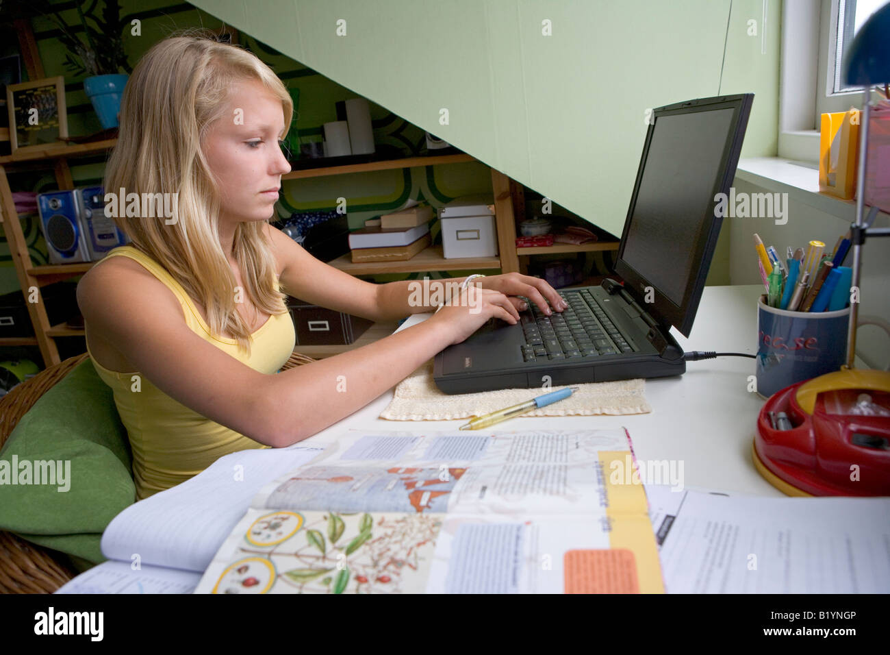 Teenage girl behind computer Stock Photo - Alamy
