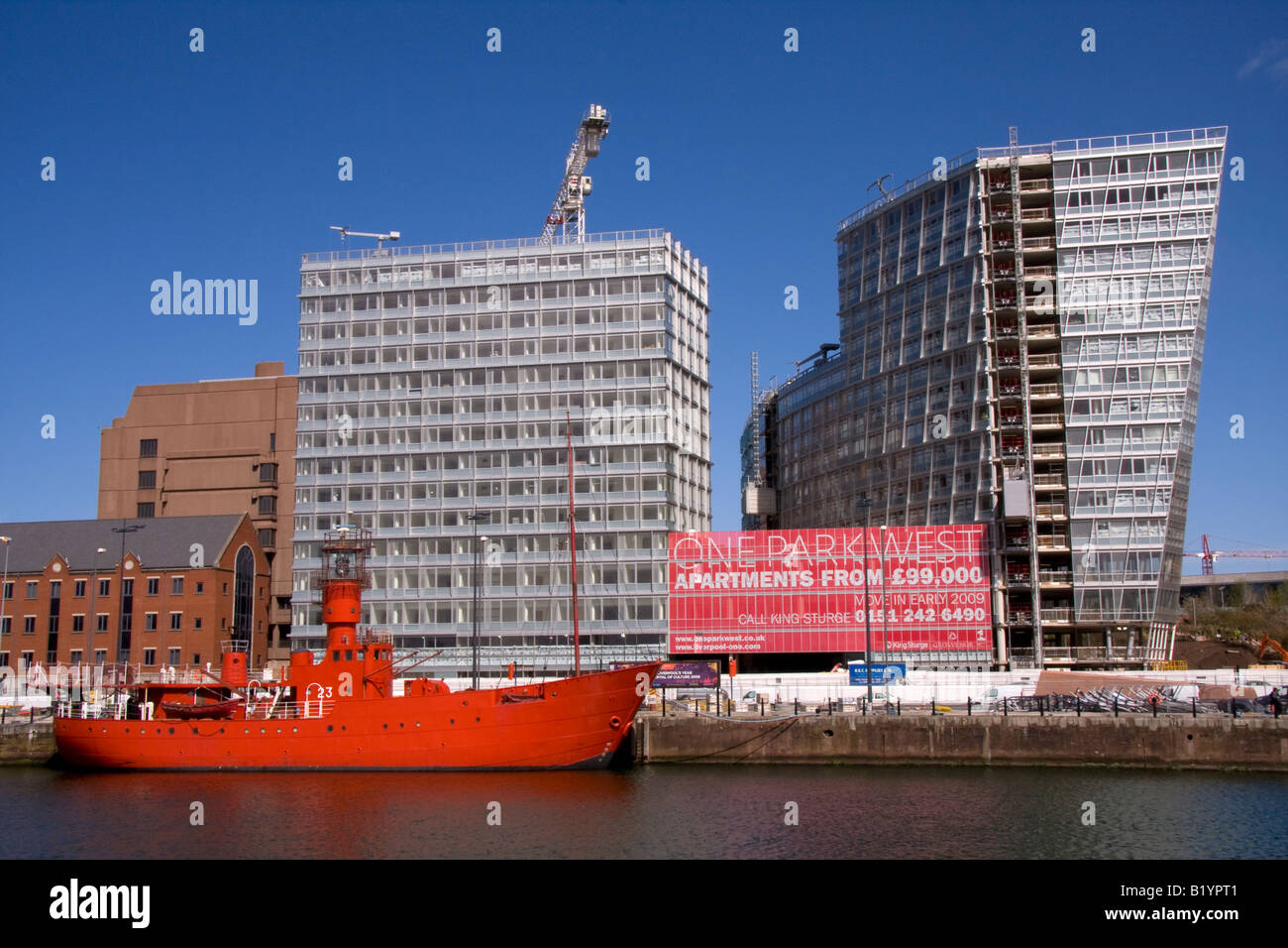 Lightship in Canning Dock with new apartments behind, Liverpool Stock ...