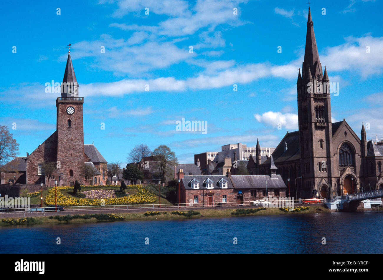 inverness city churches along river ness inverness shire scotland Stock ...