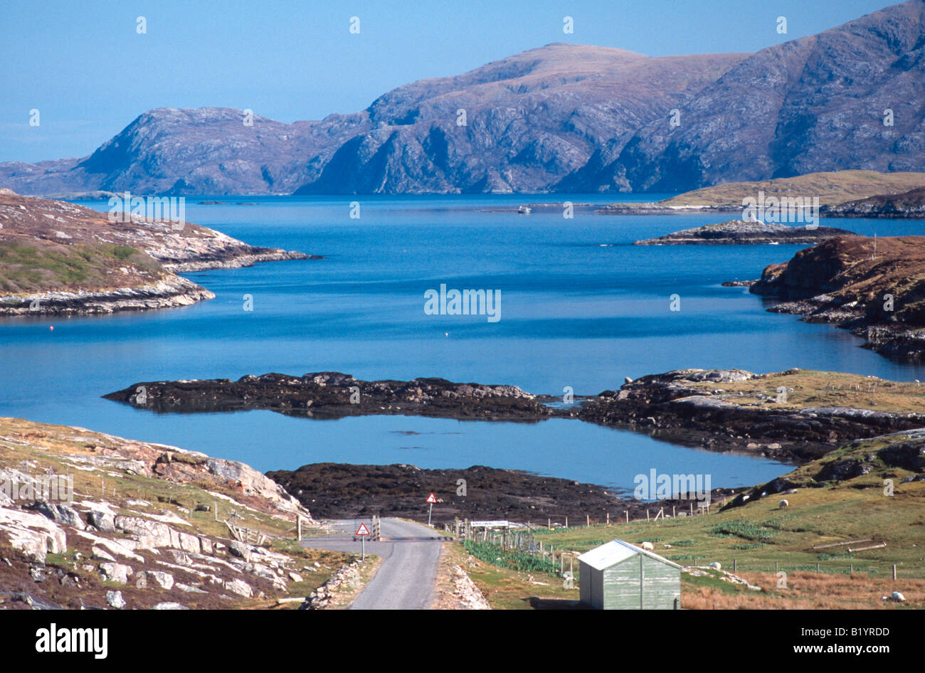 remote narrow road isle of harris mountains - road to hushinish bay ...