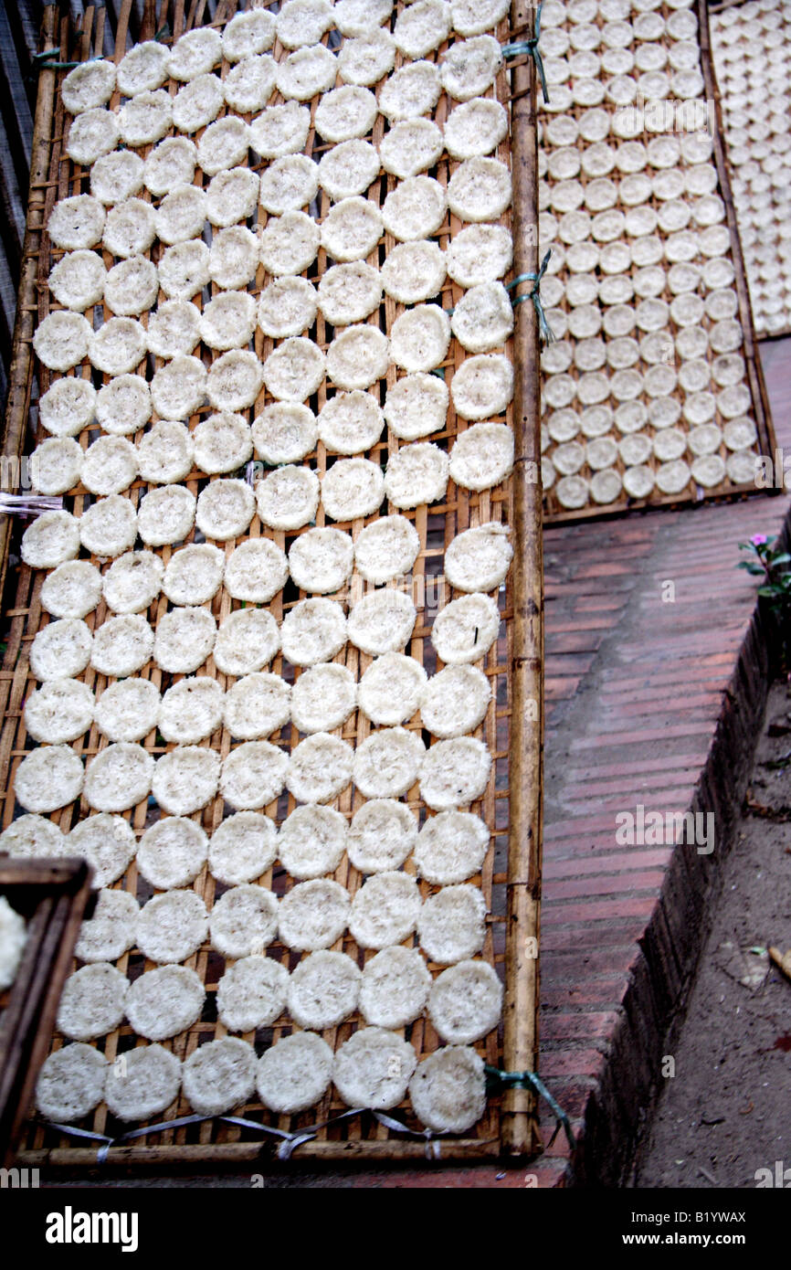 Rice cakes drying in the shade Stock Photo - Alamy