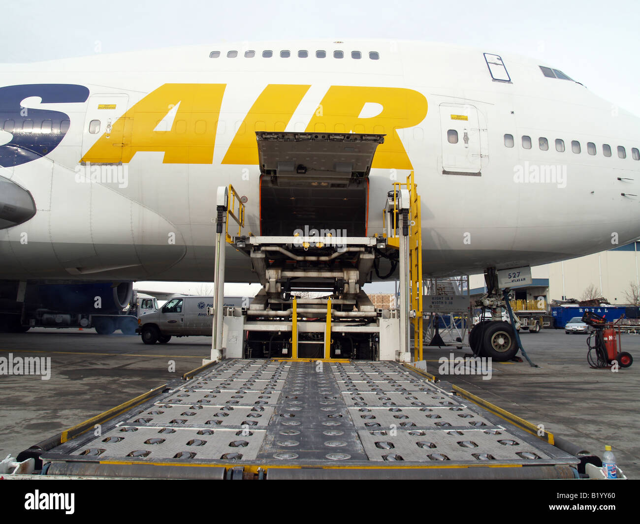 Cargo plane awaits being loaded with freight at JFK, John F. Kennedy ...